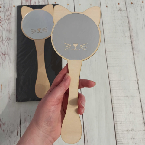 Drewniane lusterko kotek z rączką > Edu Pszczółka